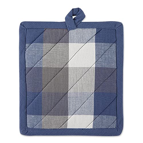 DII Tri-Color Check Collection Kitchen, Potholder Set, French Blue, 2 Piece