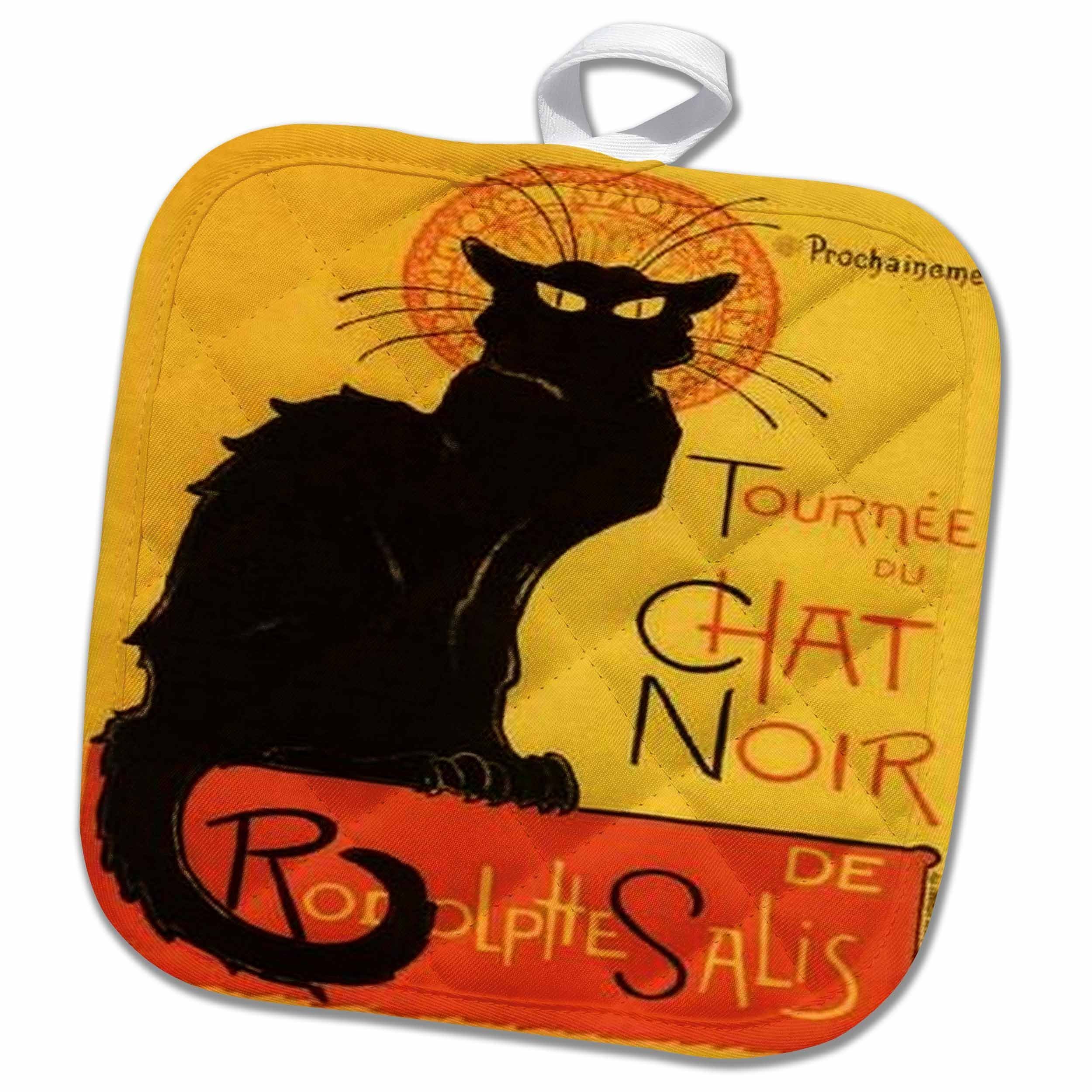 3D Rose Advertising-Art Nouveau-Black Cats Noir-Le Chat Pot Holder, 8" x 8"