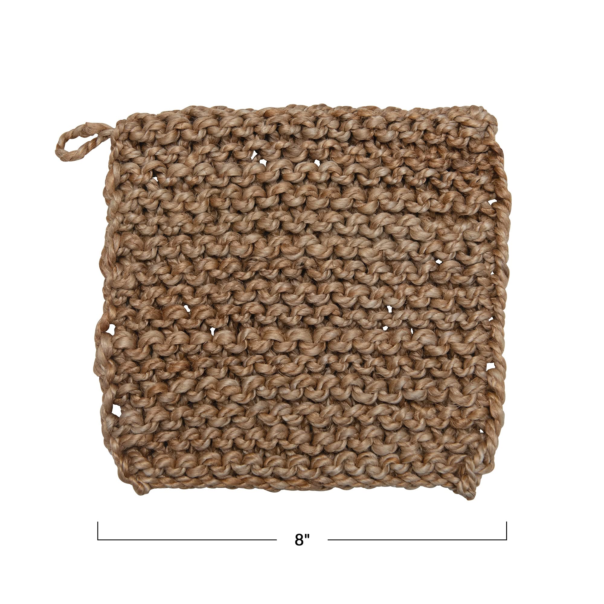 Bloomingville Square Natural Jute Crocheted Pot Holder, 8" Sqaure