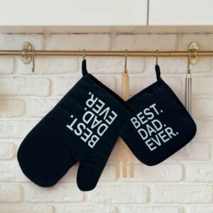 Best Dad Ever,Oven Mitts and Pot Holders Sets of 2，Funny Oven Mitt，Birthday Gifts for Dad,Father in Law,Gifts for Husband