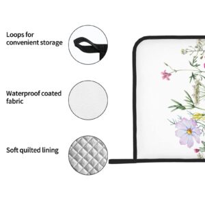 Floral Wildflower Flower Field Pot Holders Set Heat Resistant Non Slip Oven Hot Pads with Hand Pockets and Hanging Loops for Kitchen Baking Cooking,Set of 2