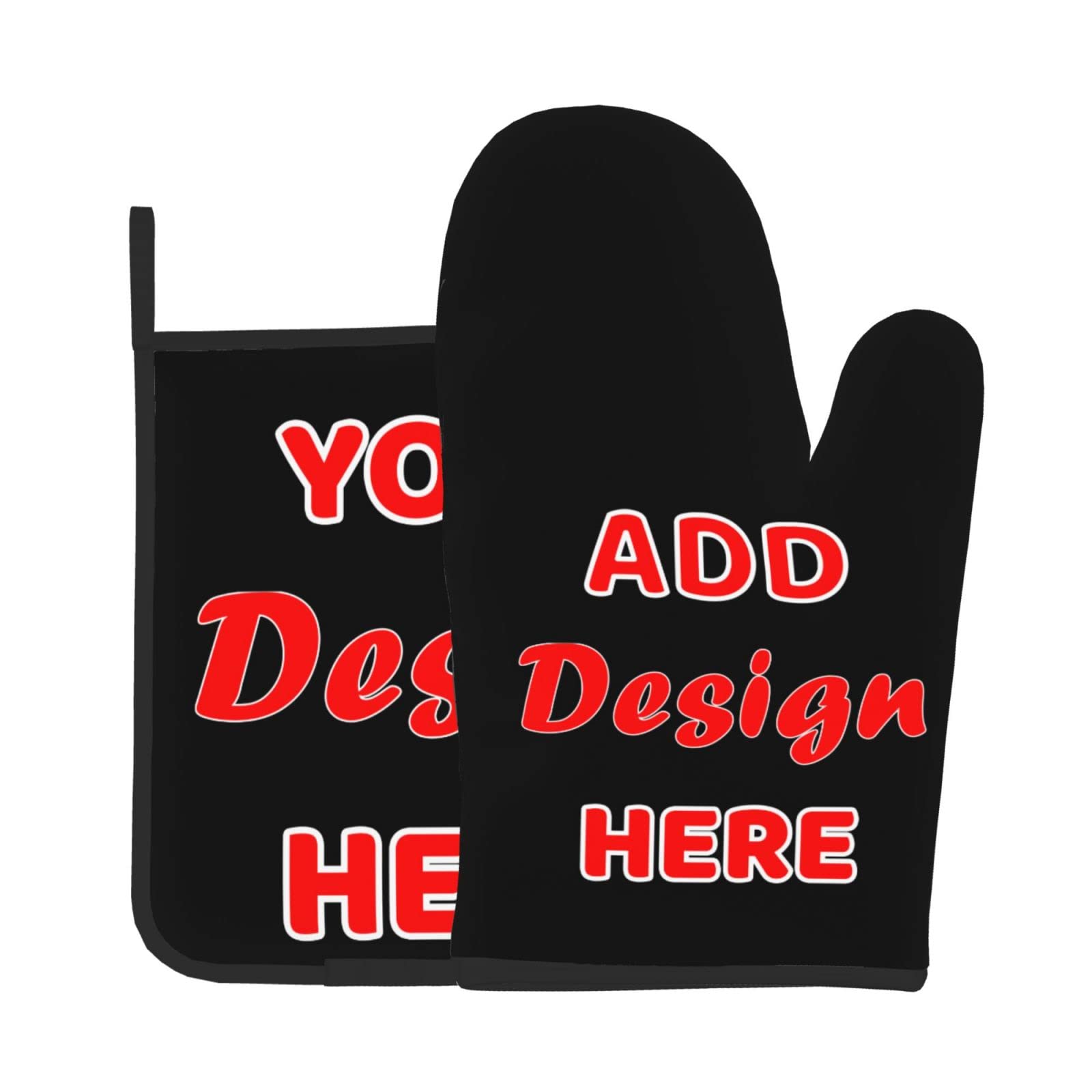 Customized Oven Mitts and Pot Holders Sets, Design Your Own Advanced Heat Resistance Cooking Gloves and Pot Cover Personalized Non-Slip Kitchen Mitten for Baking, Grilling, Cooking, One Size