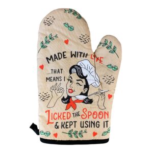 Made with Love That Means I Licked The Spoon and Kept Using It Oven Mitt Funny Graphic Kitchenwear Funny Food Novelty Cookware Multi Oven Mitt