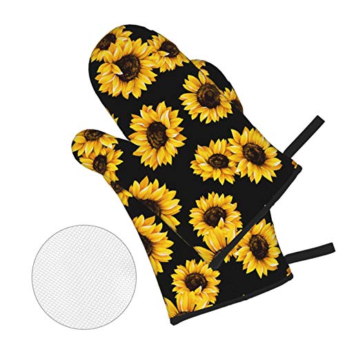 Sunflower Pattern Oven Mitts Set of 4, Kitchen Oven Mitts and Pot Holders Farmhouse, Non-Slip Heat Resistant Oven Mitts for Kitchen, Cooking, BBQ, Baking, Grillin