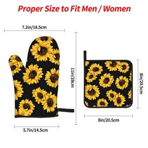 Sunflower Pattern Oven Mitts Set of 4, Kitchen Oven Mitts and Pot Holders Farmhouse, Non-Slip Heat Resistant Oven Mitts for Kitchen, Cooking, BBQ, Baking, Grillin