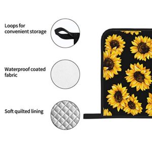 Sunflower Pattern Oven Mitts Set of 4, Kitchen Oven Mitts and Pot Holders Farmhouse, Non-Slip Heat Resistant Oven Mitts for Kitchen, Cooking, BBQ, Baking, Grillin