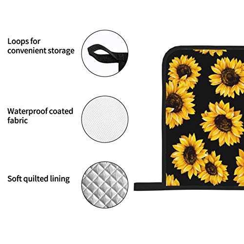 Sunflower Pattern Oven Mitts Set of 4, Kitchen Oven Mitts and Pot Holders Farmhouse, Non-Slip Heat Resistant Oven Mitts for Kitchen, Cooking, BBQ, Baking, Grillin