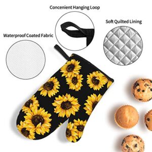 Sunflower Pattern Oven Mitts Set of 4, Kitchen Oven Mitts and Pot Holders Farmhouse, Non-Slip Heat Resistant Oven Mitts for Kitchen, Cooking, BBQ, Baking, Grillin