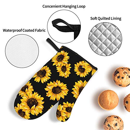 Sunflower Pattern Oven Mitts Set of 4, Kitchen Oven Mitts and Pot Holders Farmhouse, Non-Slip Heat Resistant Oven Mitts for Kitchen, Cooking, BBQ, Baking, Grillin