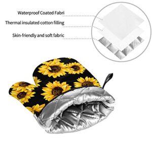 Sunflower Pattern Oven Mitts Set of 4, Kitchen Oven Mitts and Pot Holders Farmhouse, Non-Slip Heat Resistant Oven Mitts for Kitchen, Cooking, BBQ, Baking, Grillin