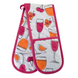 kitchen bbq modern fun party double oven mitts gloves | extra long & thick, heat resistant | quilted cloth attached 1 piece oven gloves | 100% cotton wine christmas champagne pot holder