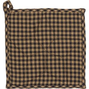 VHC Brands Farmhouse Star Cotton Primitive Tabletop Kitchen Fabric Loop Patchwork Square Pot Holder, 8" x 8", Charcoal Black