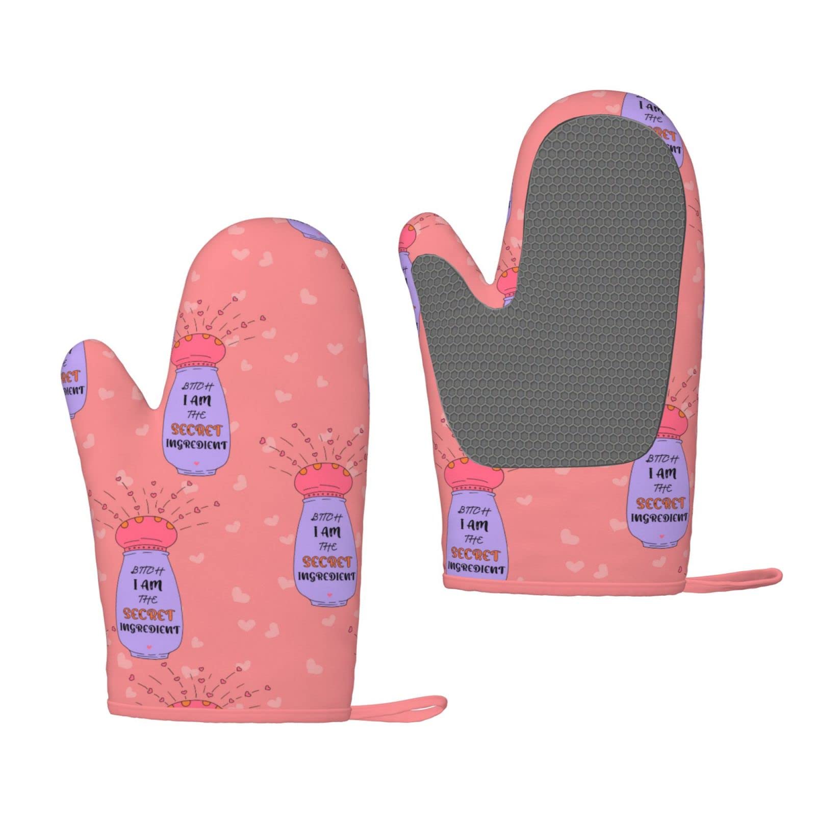 Funny Sayings Pink Oven Mitts Set of 2 Silicone Oven Gloves Heat Resistant for Kitchen Cooking BBQ Baking Grilling