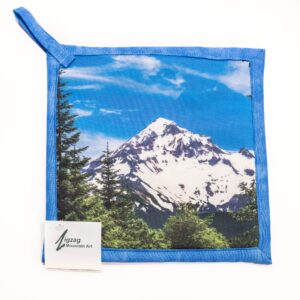 pot holder - 8 inch hot pad mt hood framed by trees - blue