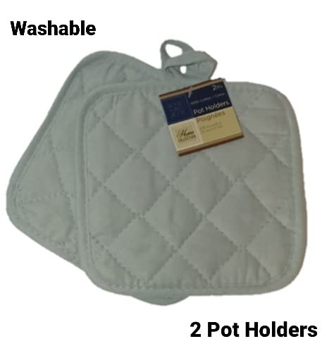 Home Collection Quilted Oven Mitts and Potholder Set Sage Green 4 Piece, Oven Mitts: 7 in x 13 in, Potholders: 7 in x 7 in