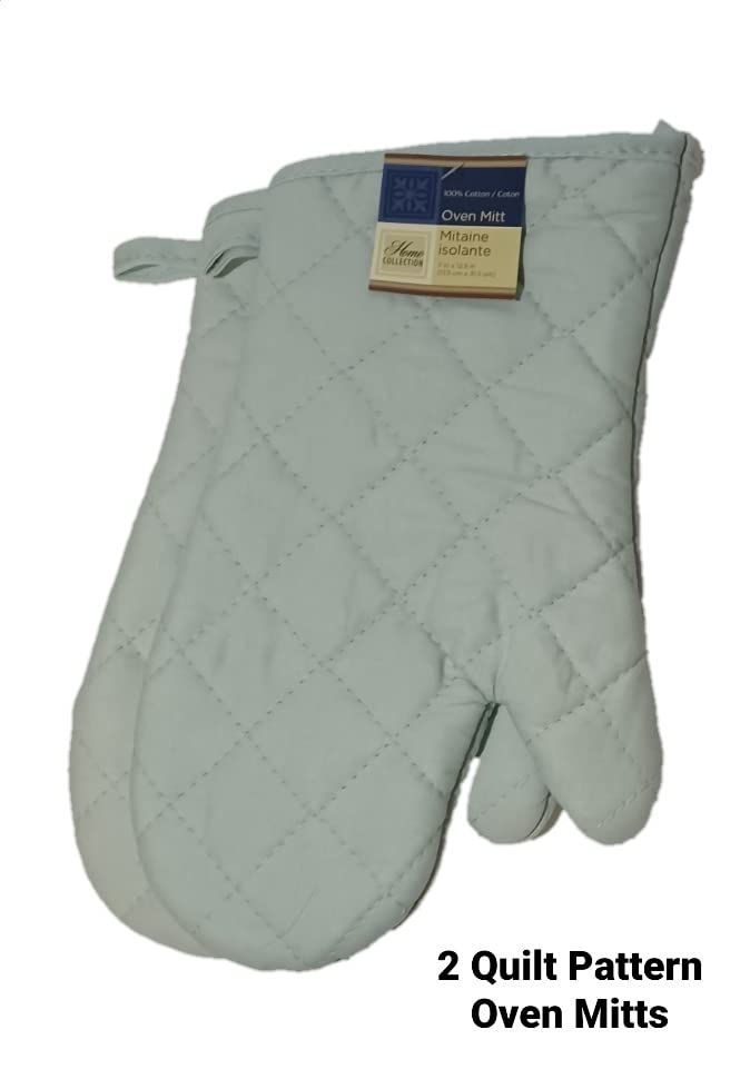 Home Collection Quilted Oven Mitts and Potholder Set Sage Green 4 Piece, Oven Mitts: 7 in x 13 in, Potholders: 7 in x 7 in