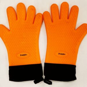 High Heat Resistant Silicone Oven Mitts Potholders Grilling Gloves, Non-Slip Five Finger Grip, Extended Wrist Protection, BBQ Camping Smoker Fryer Kitchen & Cooking (Orange)