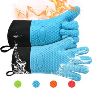 High Heat Resistant Silicone Oven Mitts Potholders Grilling Gloves, Non-Slip Five Finger Grip, Extended Wrist Protection, BBQ Camping Smoker Fryer Kitchen & Cooking (Orange)