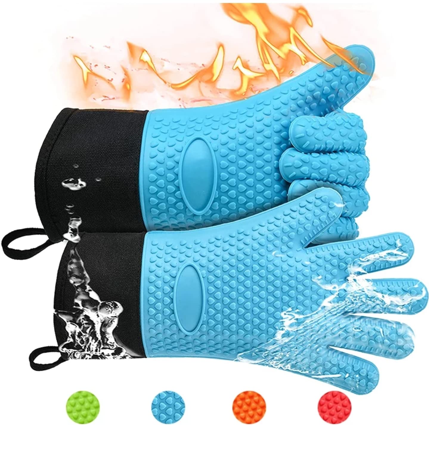 High Heat Resistant Silicone Oven Mitts Potholders Grilling Gloves, Non-Slip Five Finger Grip, Extended Wrist Protection, BBQ Camping Smoker Fryer Kitchen & Cooking (Orange)