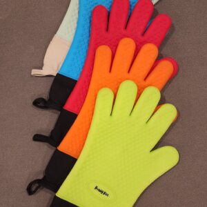 High Heat Resistant Silicone Oven Mitts Potholders Grilling Gloves, Non-Slip Five Finger Grip, Extended Wrist Protection, BBQ Camping Smoker Fryer Kitchen & Cooking (Orange)