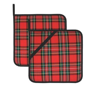 christmas tartan plaid pot holders set of 2 heat resistant hot pot holder pads kitchen potholder for cooking and baking