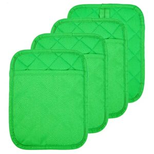 jehdhe 4 pack pot holders with pocket cotton heat resistant potholder bulk pot holders for kitchen hot pad large pot holder set, 7 x 9 inches, green