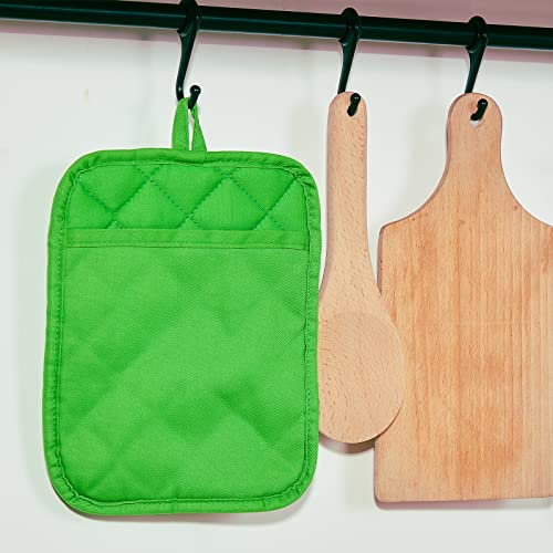 Jehdhe 4 Pack Pot Holders with Pocket Cotton Heat Resistant Potholder Bulk Pot Holders for Kitchen Hot Pad Large Pot Holder Set, 7 x 9 Inches, Green