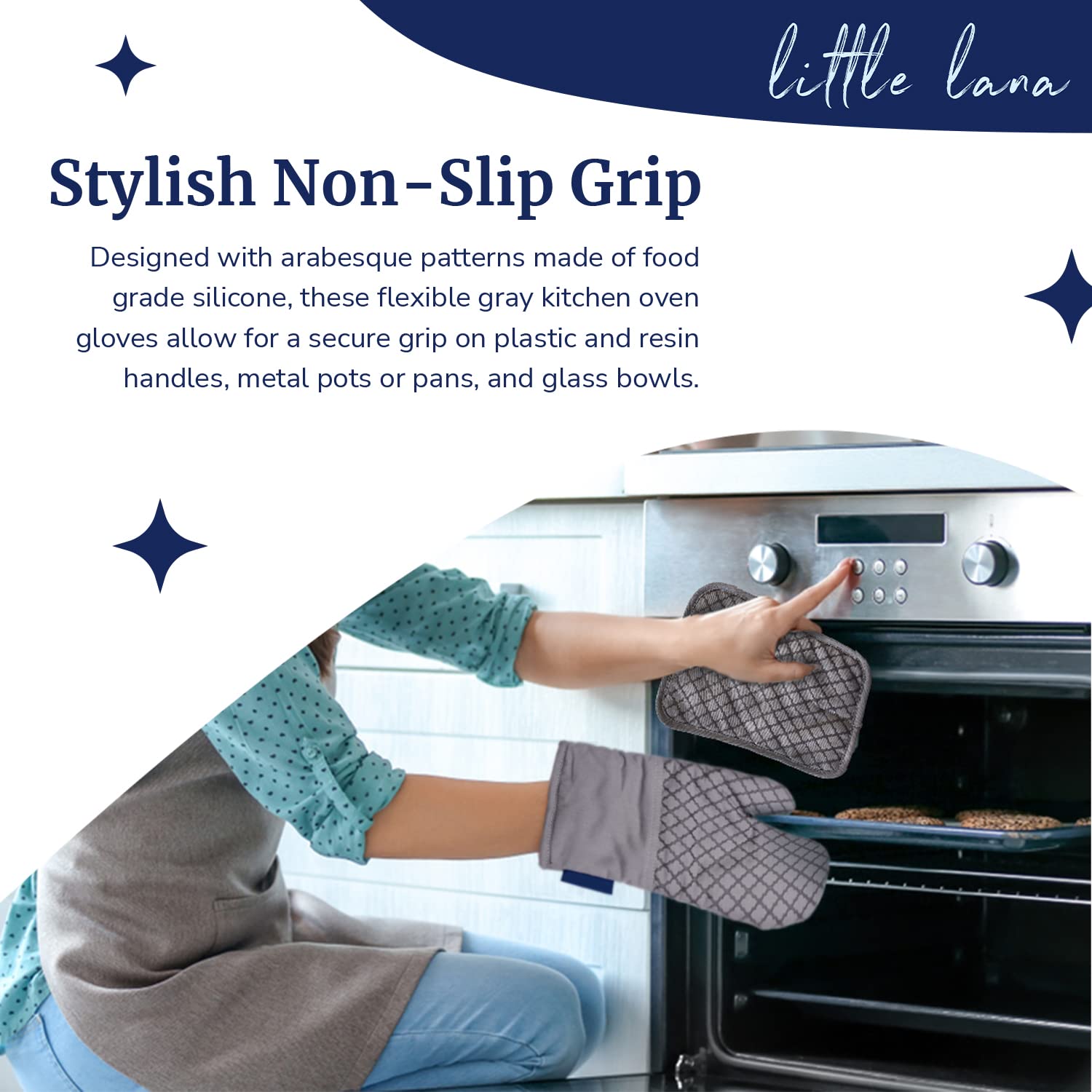 Little Lana Arabesque Silicone Oven Mitts, Gray