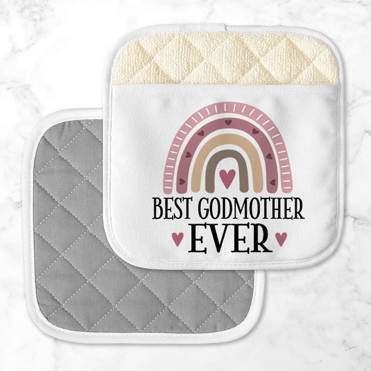 CafePress Best Godmother Ever Rainbow Pot Holder with Unique Design 9"x9"