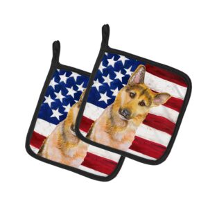 caroline's treasures bb9711pthd german shepherd #2 patriotic pair of pot holders kitchen heat resistant pot holders sets oven hot pads for cooking baking bbq, 7 1/2 x 7 1/2