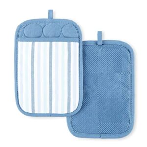 martha stewart daisy stripe pot holder set 2-pack, blue, 7"x10"