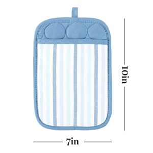 Martha Stewart Daisy Stripe Pot Holder Set 2-Pack, Blue, 7"x10"