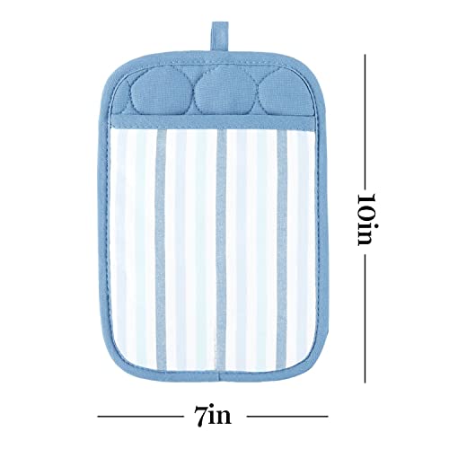 Martha Stewart Daisy Stripe Pot Holder Set 2-Pack, Blue, 7"x10"