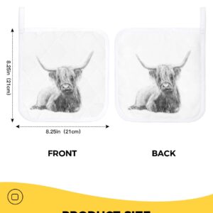 4 Pack Pot Holders for Kitchen,Highland Cow Portrait Heat Proof Potholder Hot Pads Trivet,Scotland Scottish Animal Washable Coaster Potholders for Cooking Baking Grilling