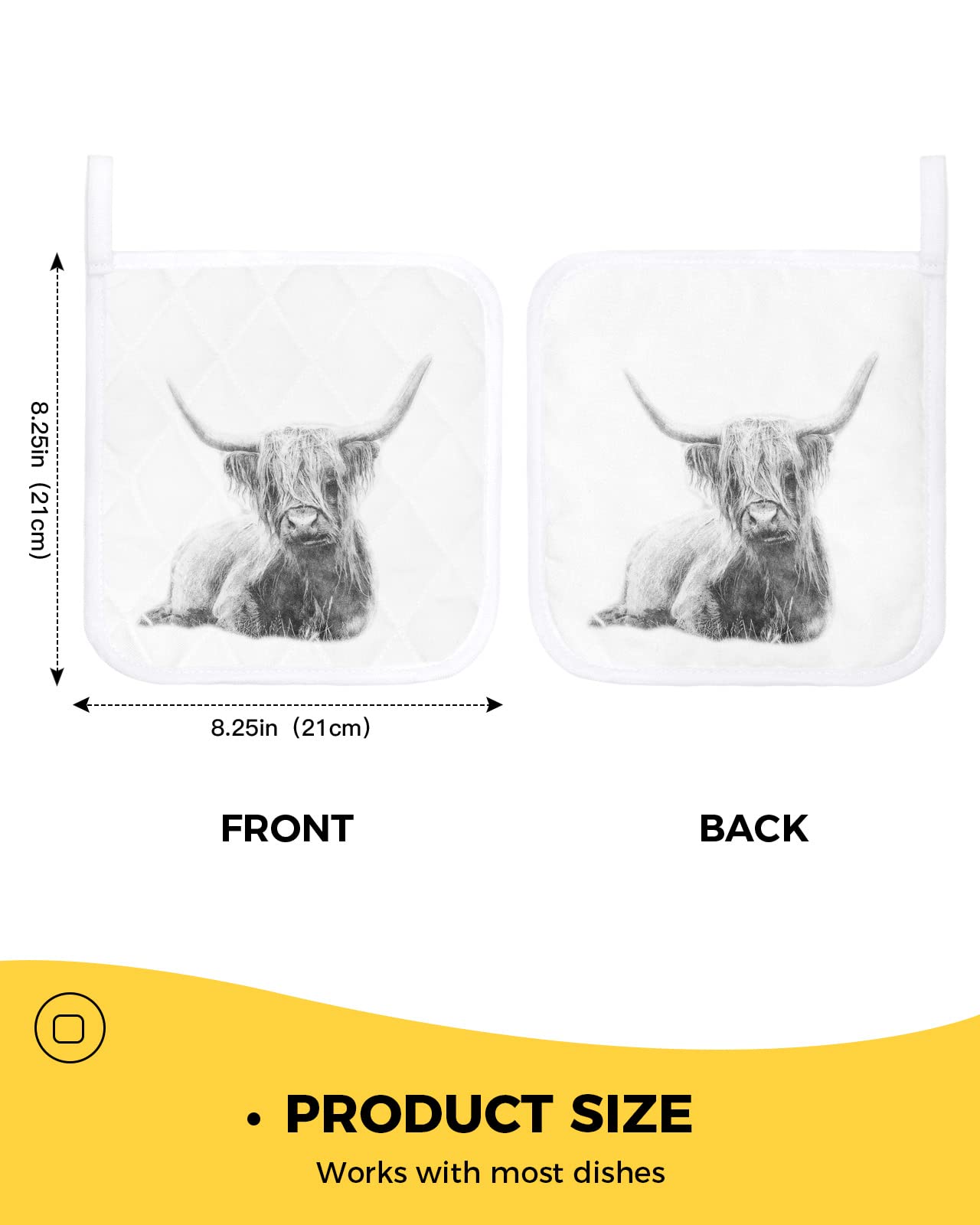 4 Pack Pot Holders for Kitchen,Highland Cow Portrait Heat Proof Potholder Hot Pads Trivet,Scotland Scottish Animal Washable Coaster Potholders for Cooking Baking Grilling