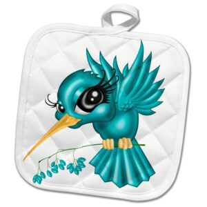 3drose pretty turquoise glamour hummingbird illustration - potholders (phl-360381-1)