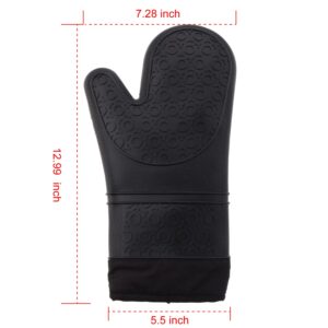 MIJOTEX Heat Resistant Silicone Oven Mitts Silicone Gloves- Set of 2 Extra Long Quilted Liner,1 Pair,12.99 inch (Black)