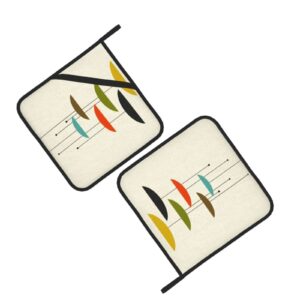 Pot Holders 2pcs Set, Kitchen Oven Glove High Heat Resistant 500 Degree Oven Mitts and Potholder with Non-Slip Silicone Surface for Baking,Cooking,BBQ - mid Century Modern Prints