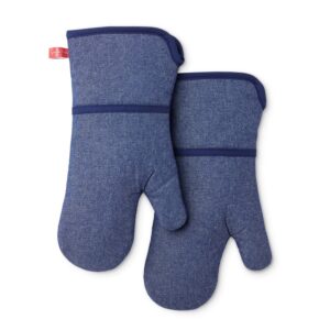 sur la table kitchen essentials heat resistant chambray oven mitt 2-pack set, navy blue, 7"x13"