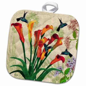 3d rose humble hummingbirds pot holder, 8 x 8