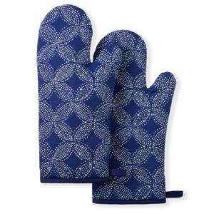 tommy bahama island tile oven mitt 2-pack set, navy blue, 7"x14"