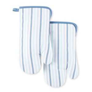 martha stewart daisy stripe oven mitt set, 7"x13", blue