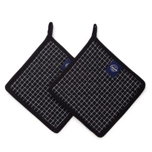 encasa homes 8 inches oven microwave potholders (2 pc set) for kitchen cooking & baking - heat resistant, thick & safe, protection of hands from hot utensils - butcher checks black