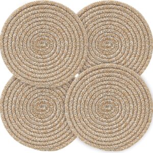 Trivet Round Hot Pads 4pcs 11.8 Inches Diameter 100% Eco Pure Cotton Thread Weave Trivets for Hot Pots and Pans/Kitchen Trivets for Hot Dishes Hot Pot Holders