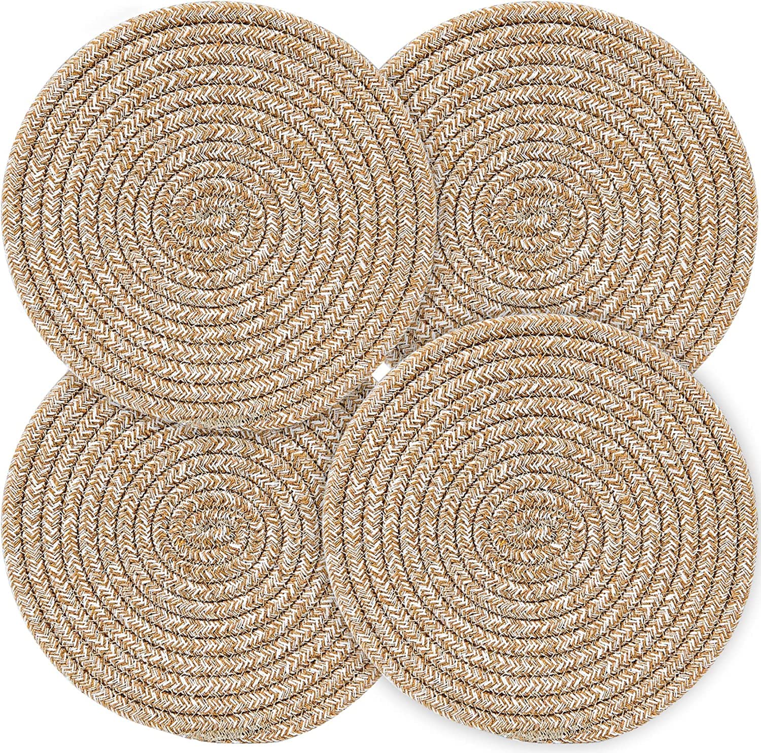 Trivet Round Hot Pads 4pcs 11.8 Inches Diameter 100% Eco Pure Cotton Thread Weave Trivets for Hot Pots and Pans/Kitchen Trivets for Hot Dishes Hot Pot Holders