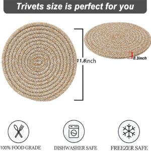 Trivet Round Hot Pads 4pcs 11.8 Inches Diameter 100% Eco Pure Cotton Thread Weave Trivets for Hot Pots and Pans/Kitchen Trivets for Hot Dishes Hot Pot Holders