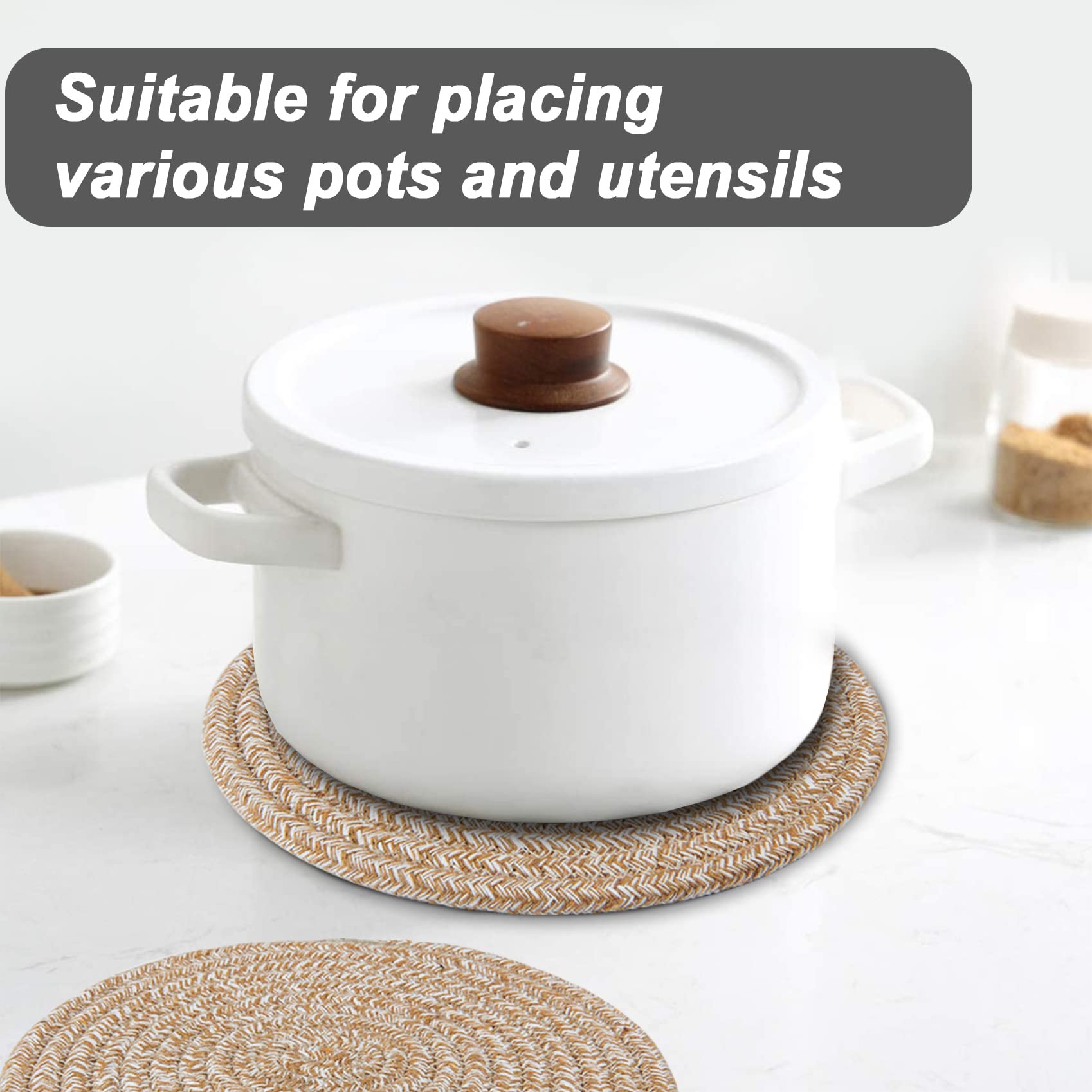 Trivet Round Hot Pads 4pcs 11.8 Inches Diameter 100% Eco Pure Cotton Thread Weave Trivets for Hot Pots and Pans/Kitchen Trivets for Hot Dishes Hot Pot Holders