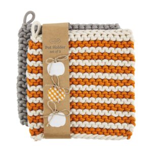 Mud Pie Crochet Pot Holder Set, Orange 8" x 8"