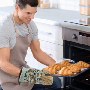 Oven Mitt and Potholder Kitchen Set | 3 Piece Vintage Farm Animals Kitchen Accessory | Perfect for Home and Professional Use | Hands Protection Waterproof Oven Glove, Potholder and Tea Towel