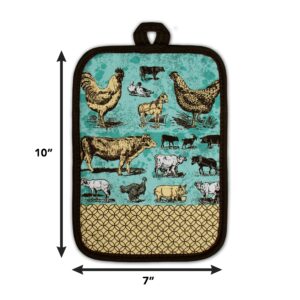 Oven Mitt and Potholder Kitchen Set | 3 Piece Vintage Farm Animals Kitchen Accessory | Perfect for Home and Professional Use | Hands Protection Waterproof Oven Glove, Potholder and Tea Towel